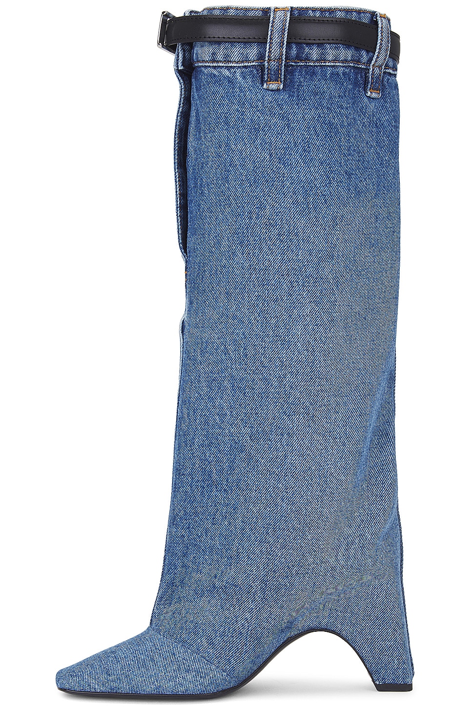 Coperni Denim Open Knee Bridge Boot in Washed Blue | FWRD