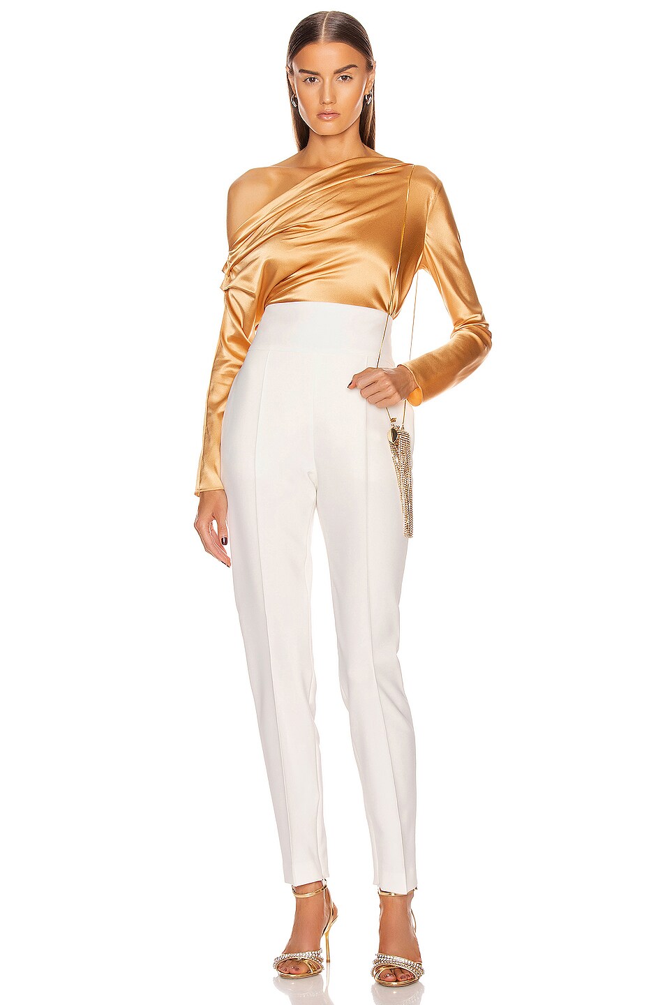 Cushnie Long Sleeved One Shoulder Drape Top in Ochre | FWRD
