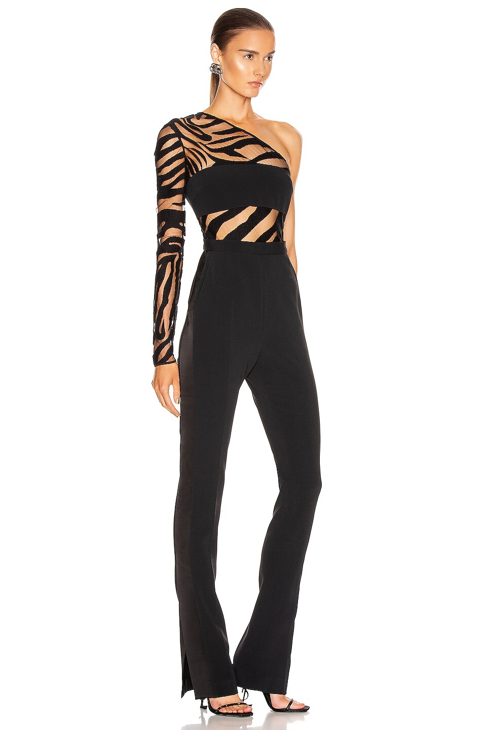 David Koma Zebra Panel One Shoulder Jumpsuit in Black | FWRD