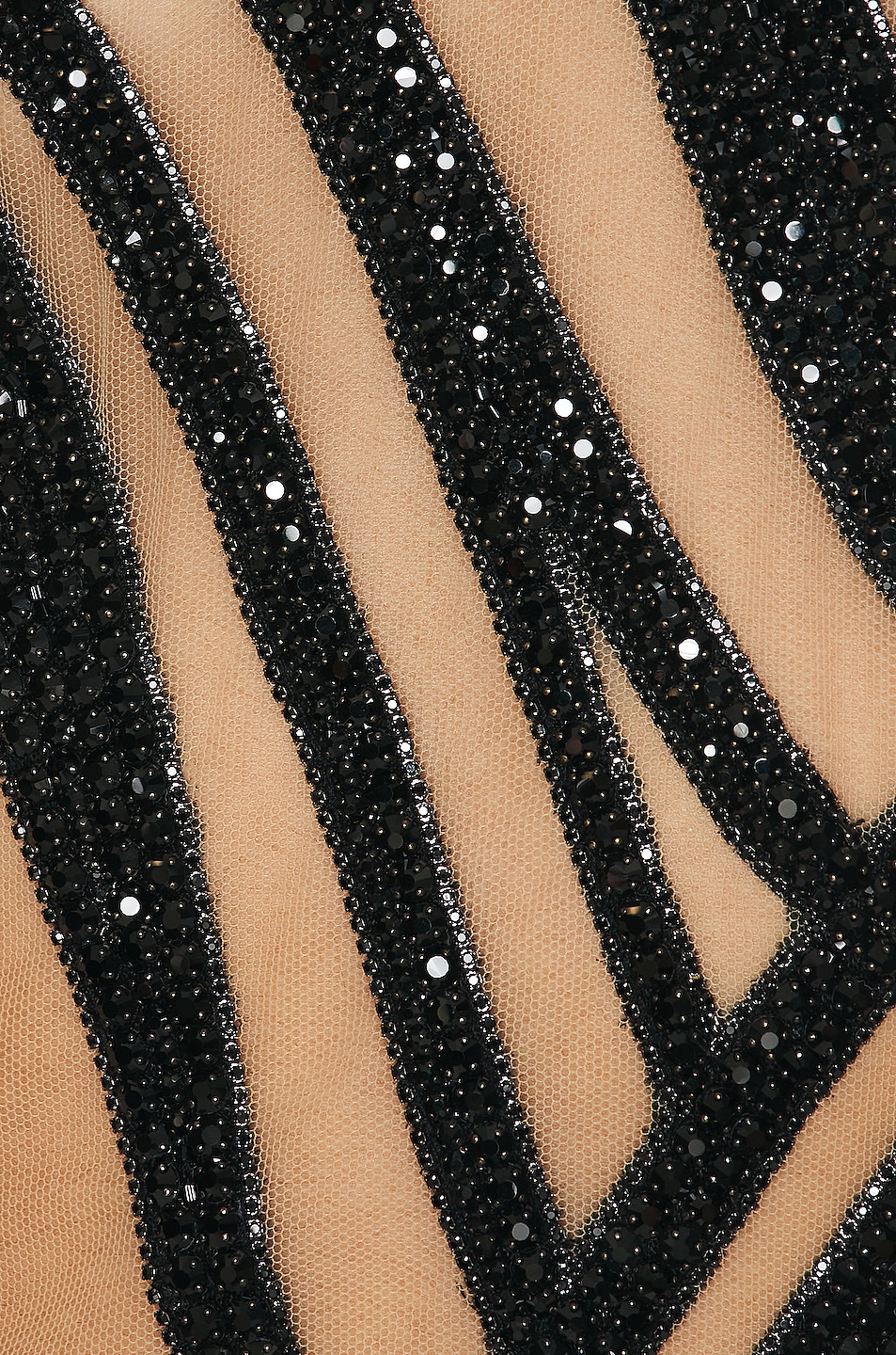 David Koma Crystal Waves Net Mini Dress in Black & Nude | FWRD