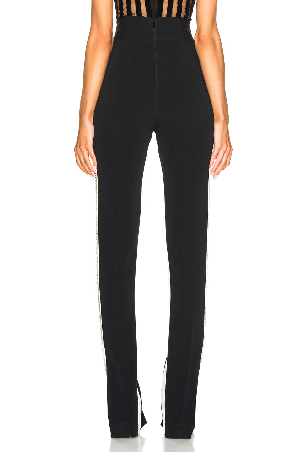 David Koma Side Snap Crystal Trouser Pants in Black, White & Silver | FWRD