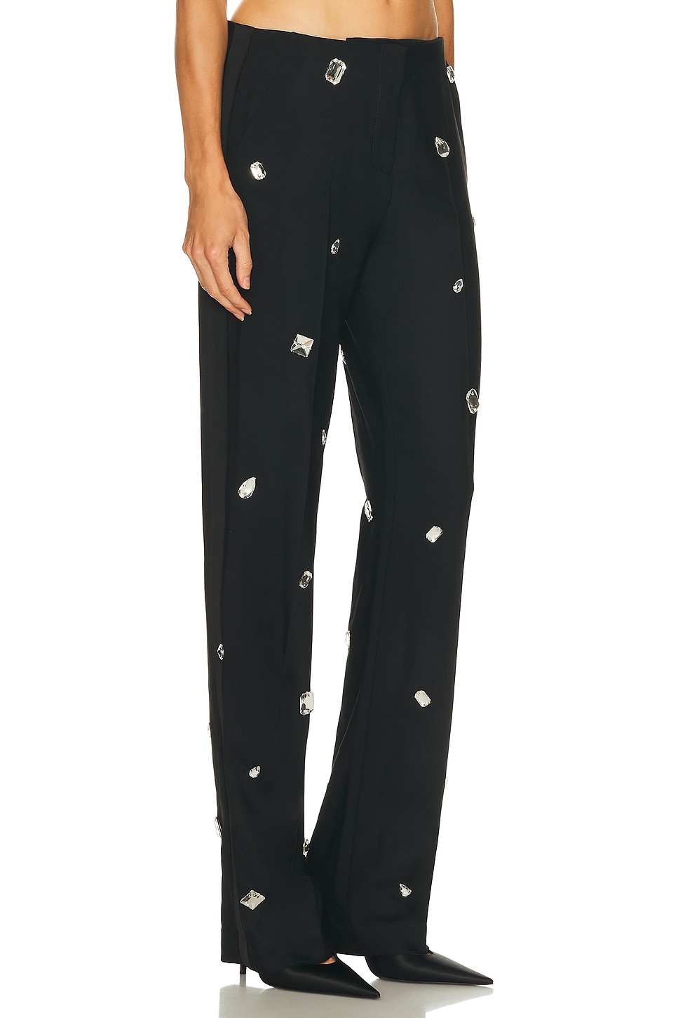 David Koma All Over Crystal Embroidered Trouser in Black & Silver | FWRD