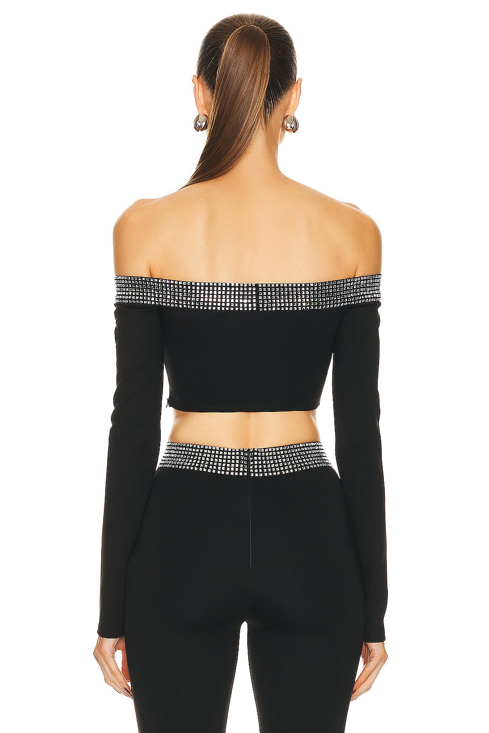 David Koma Crystal Embroidered Long Sleeve Crop Top in Black & Silver ...