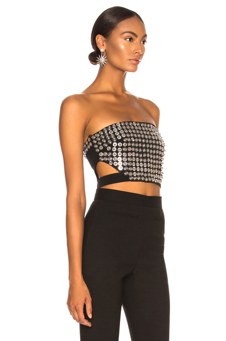 David Koma Metal Disc Bustier in Black & Silver | FWRD