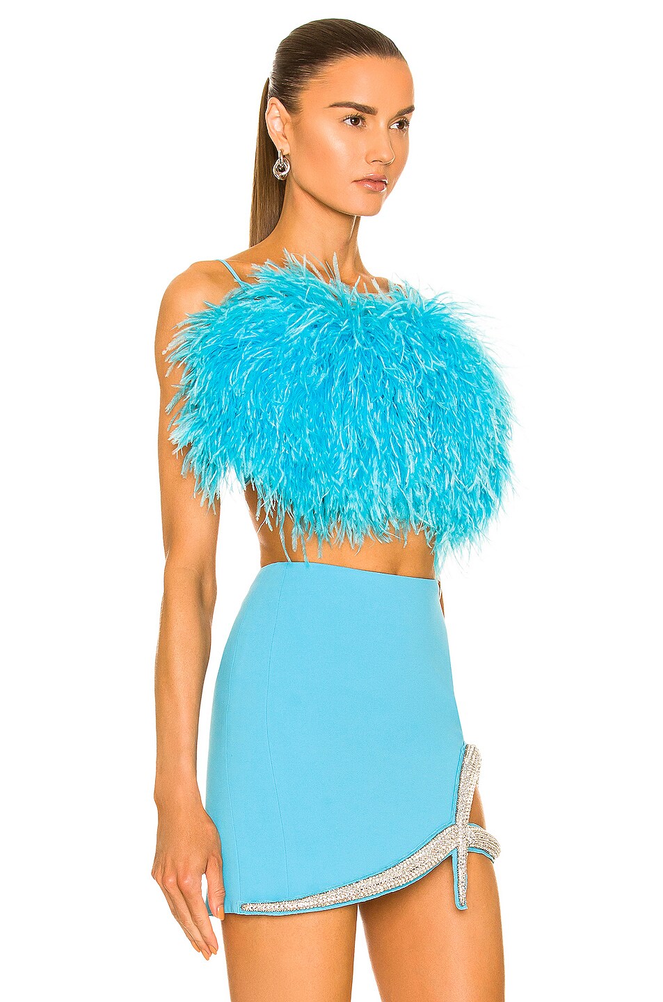 David Koma Feather Bra Top in Aqua | FWRD