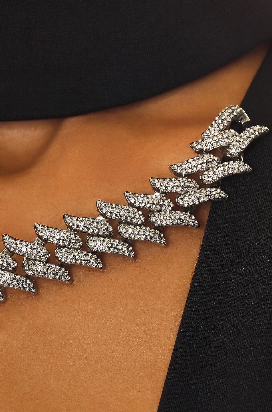 David Koma Flame Crystal V Cut Bodysuit in Black & Silver | FWRD