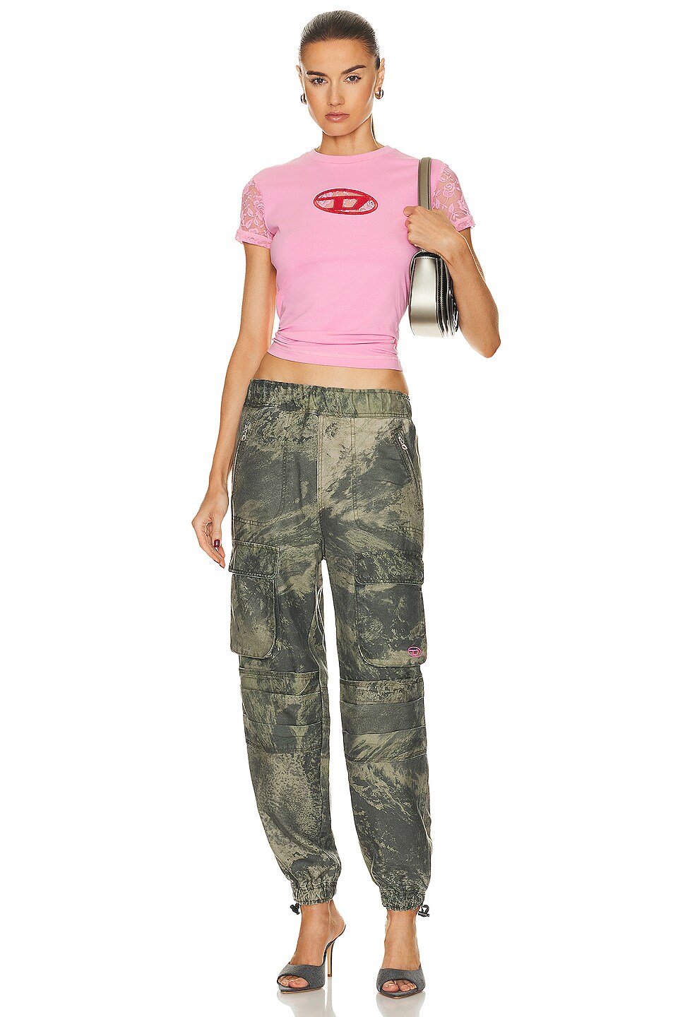 Diesel Lace Short Sleeve Top in Pink | FWRD