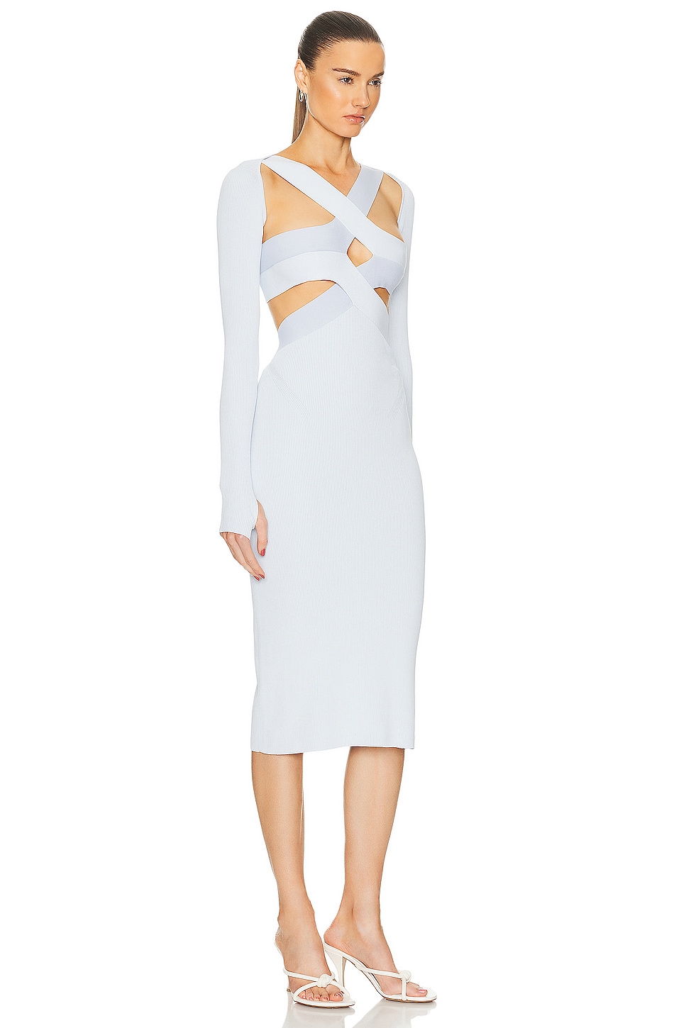 Dion Lee Long Sleeve Harness Bra Midi Dress in Steam & Dark Steam | FWRD