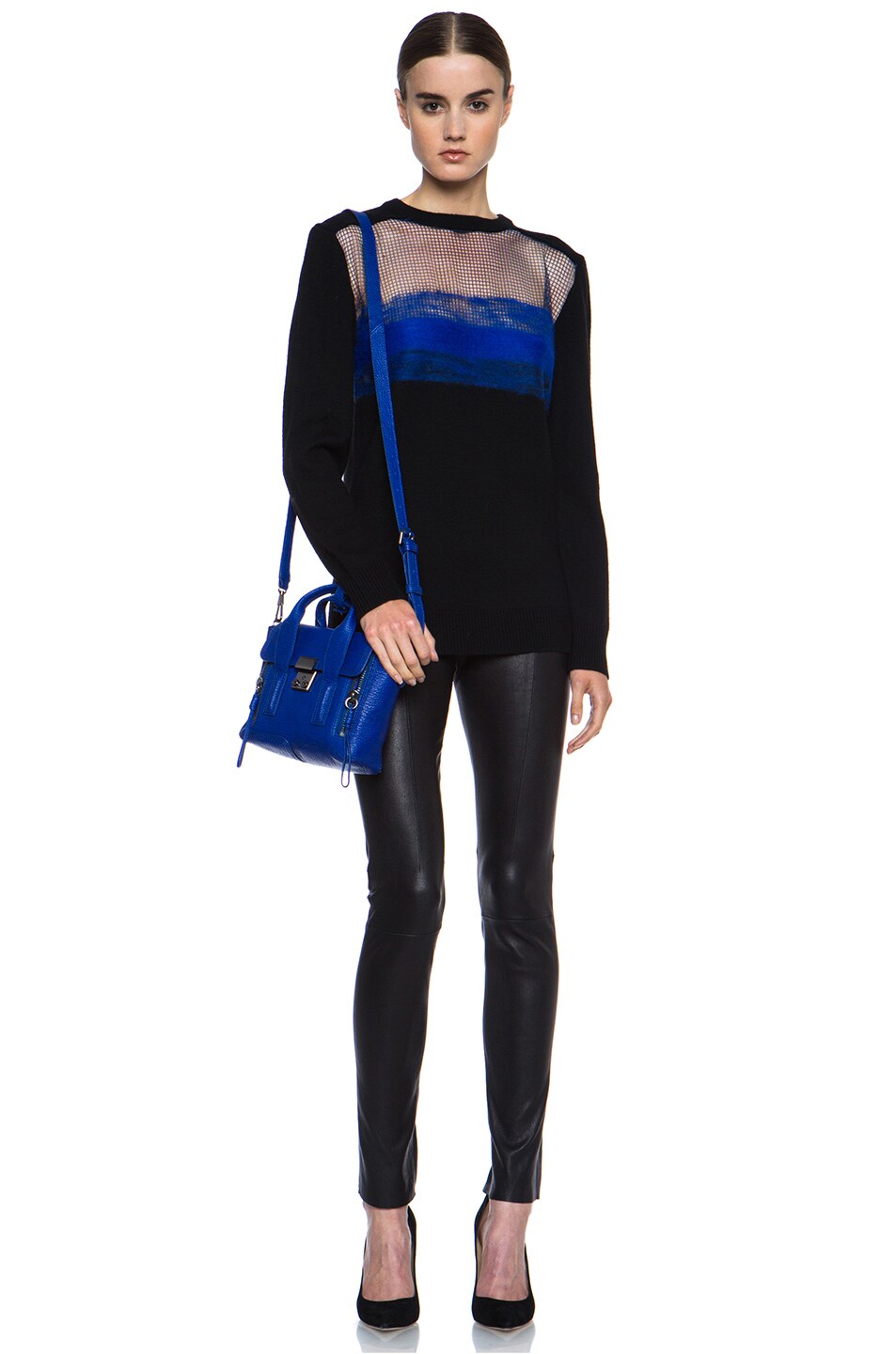 Dion Lee Scaffold Knit Wool Sweater in Black & Cobalt | FWRD