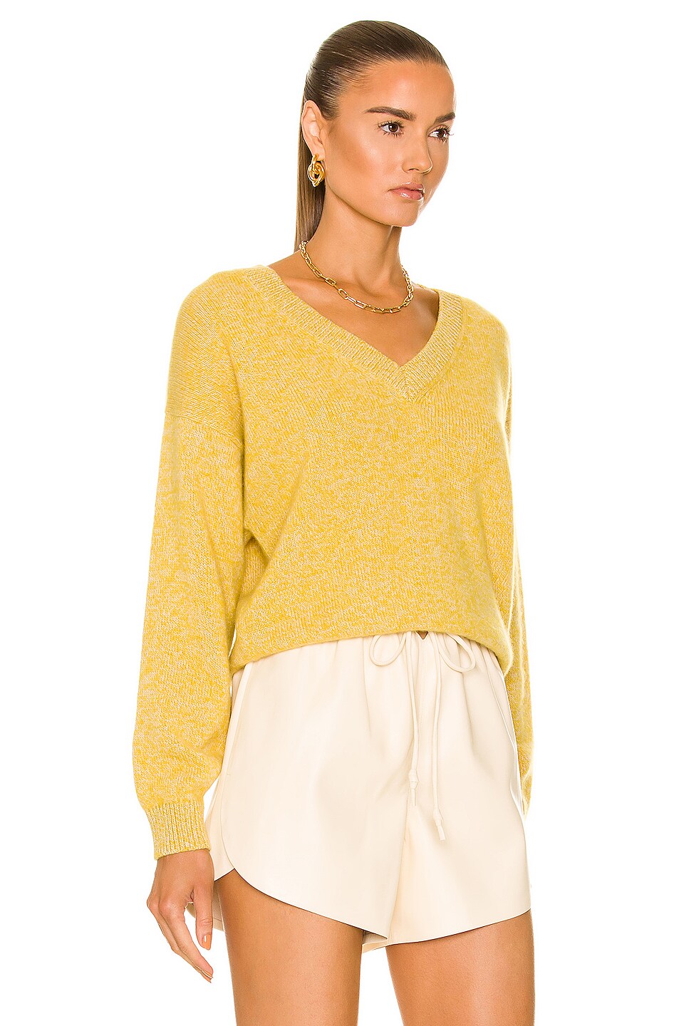 The Elder Statesman Cashmere V-Neck Sweater in Sunshine Marl | FWRD