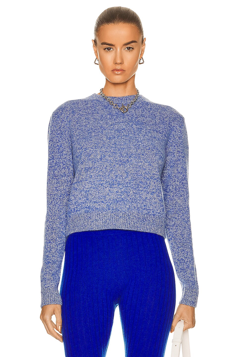 The Elder Statesman Cashmere Simple Crew Sweater in Sapphire Marl | FWRD