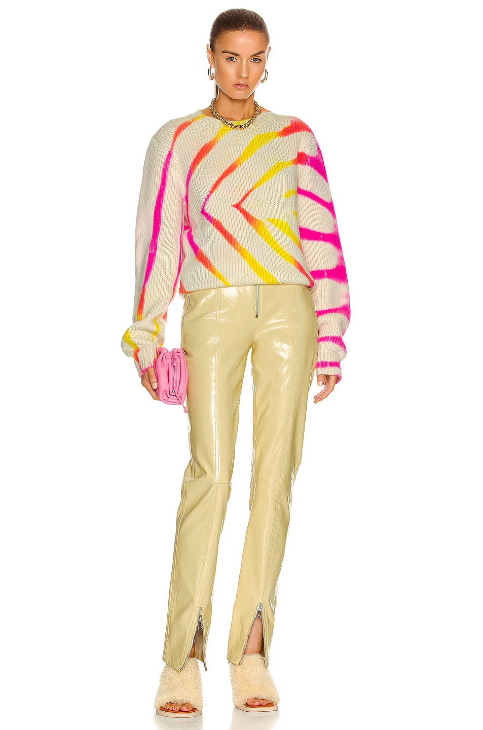 The Elder Statesman Chunky Rib Cashmere Crew Sweater in Ivory, Neon ...