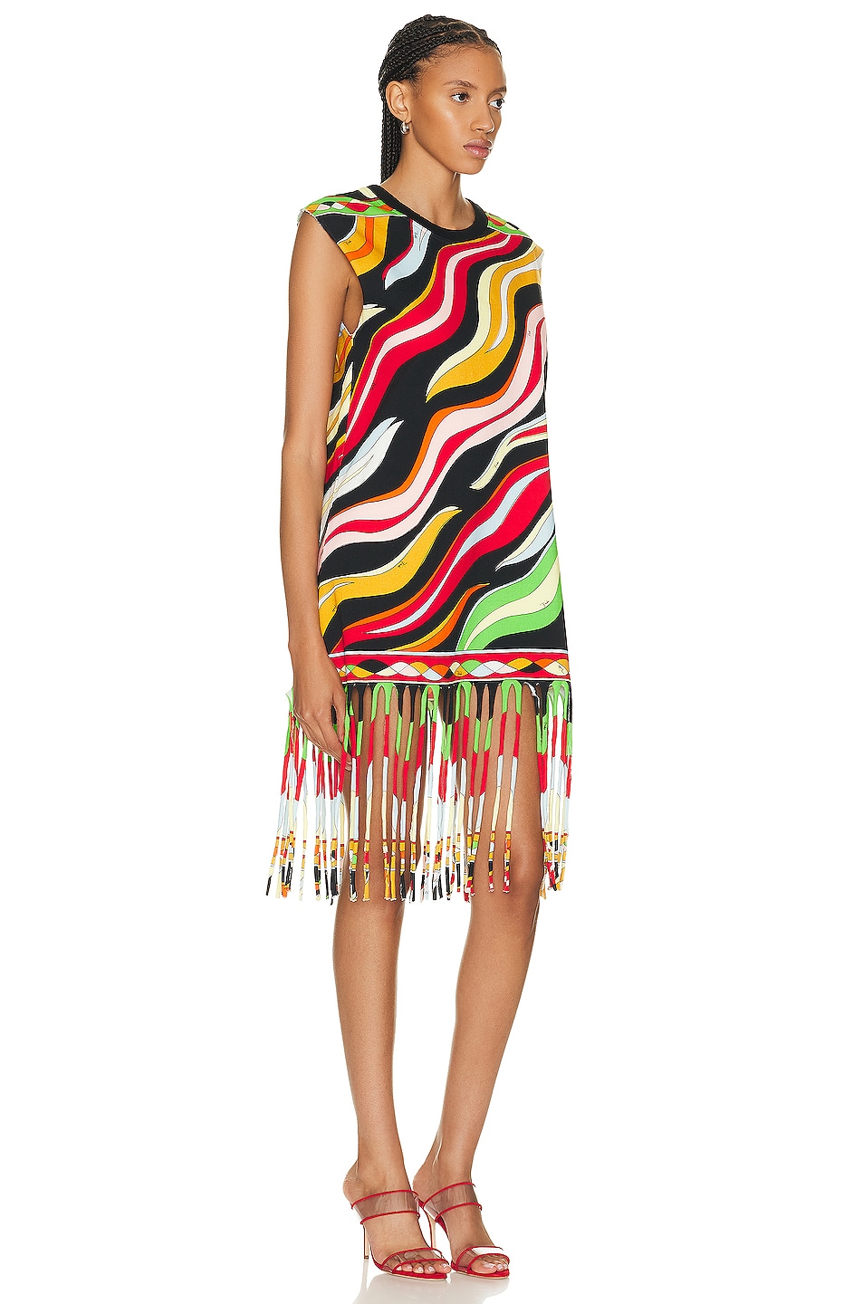 Emilio Pucci Jersey Fringe Dress in Nero & Rosso | FWRD