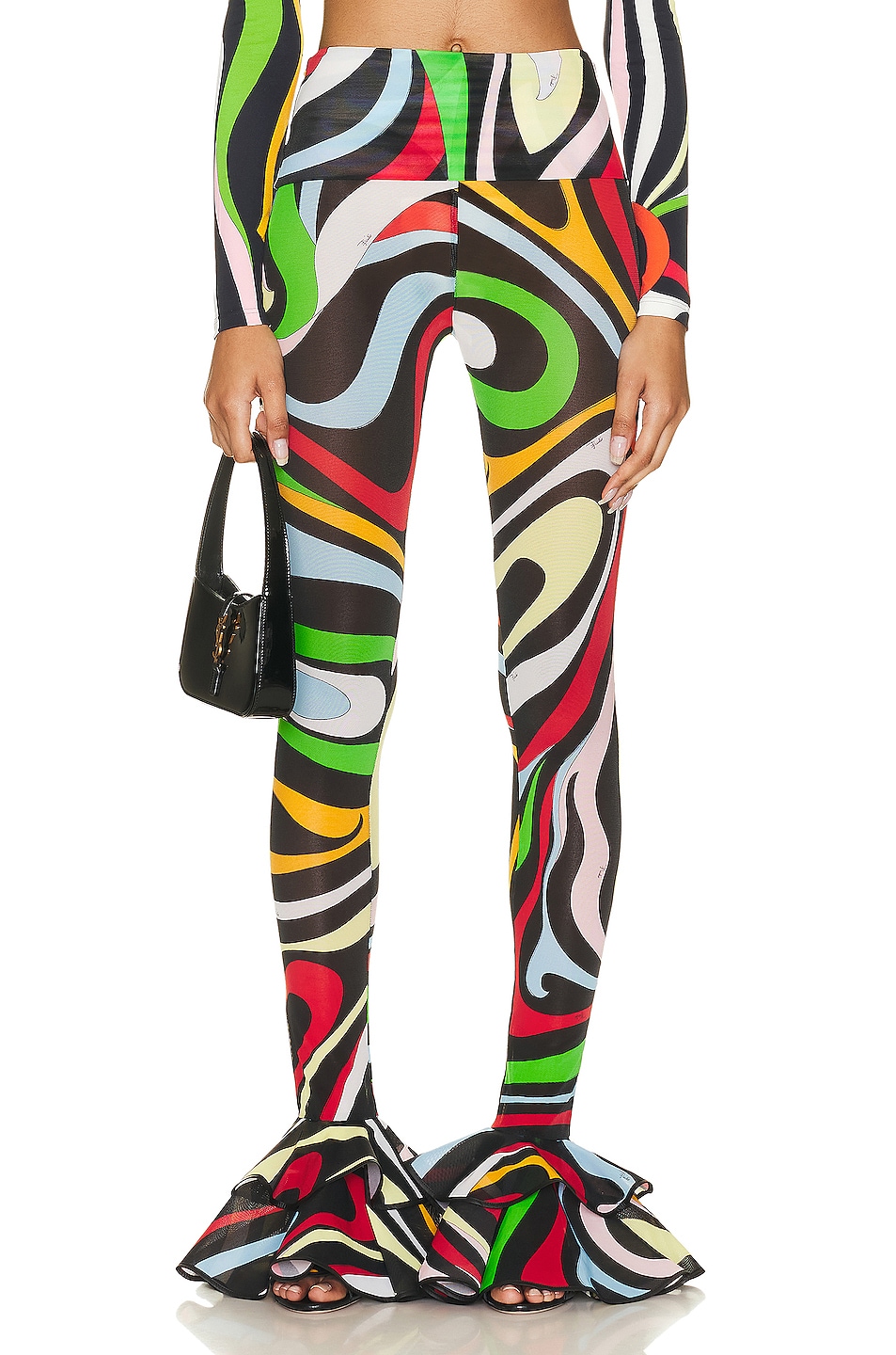 Emilio Pucci Ruffle Legging in Nero & Rosso | FWRD