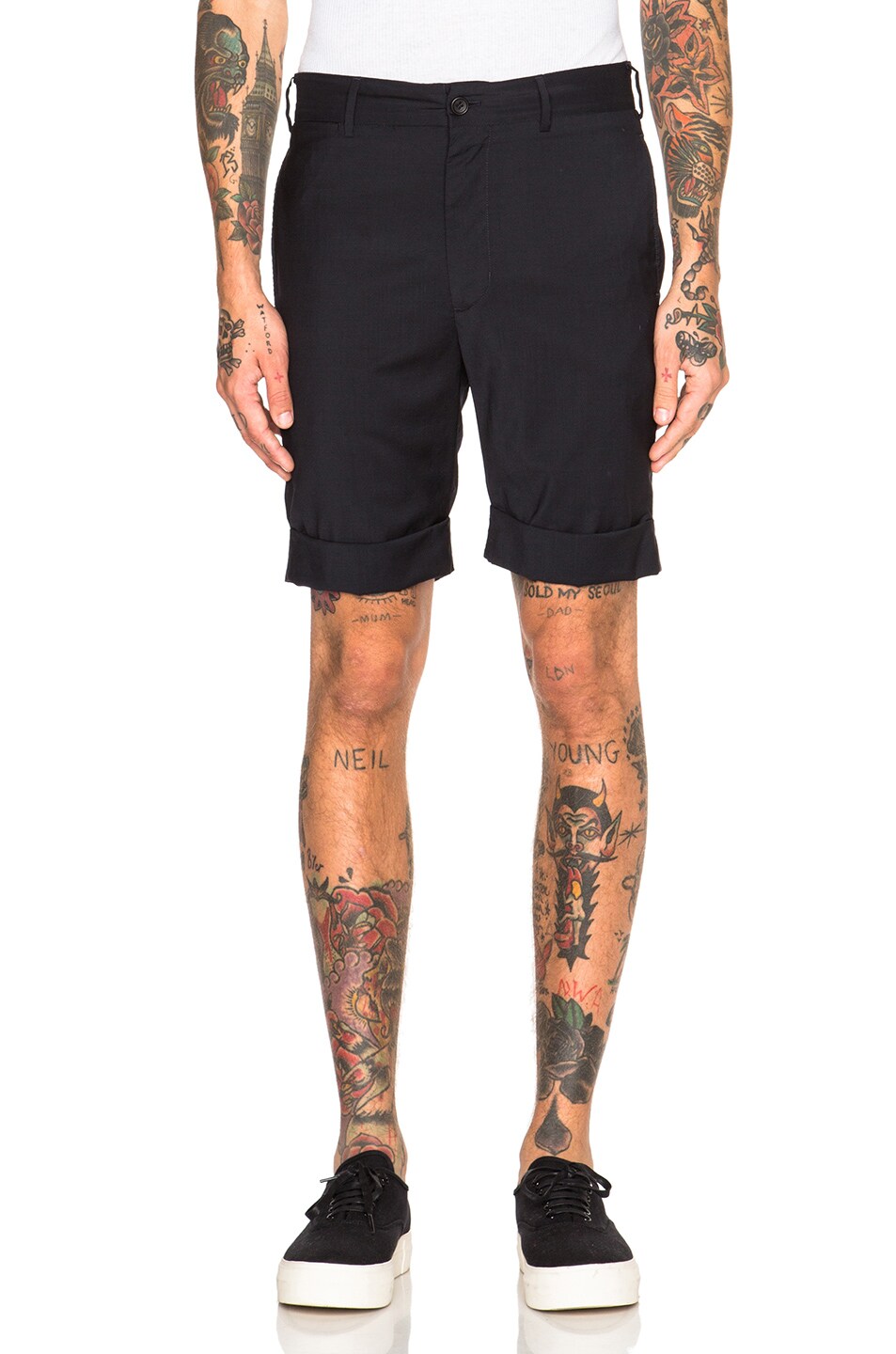 Engineered Garments Cinch Shorts in Navy Tropical Wool | FWRD