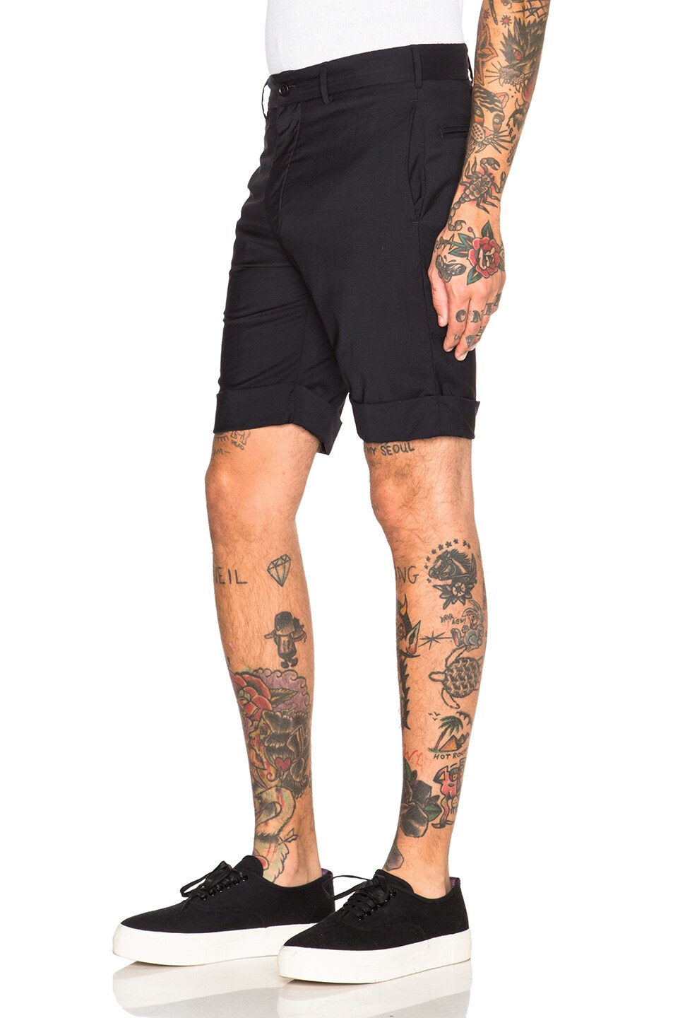 Engineered Garments Cinch Shorts in Navy Tropical Wool | FWRD
