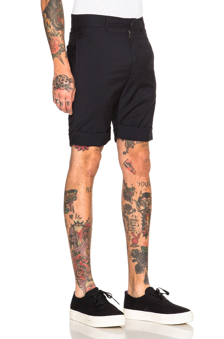 Engineered Garments Cinch Shorts in Navy Tropical Wool | FWRD