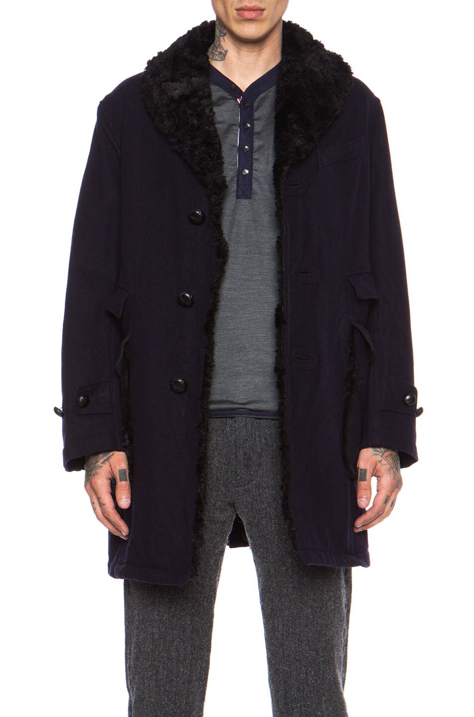 Engineered Garments Forest Wool Coat in Navy | FWRD