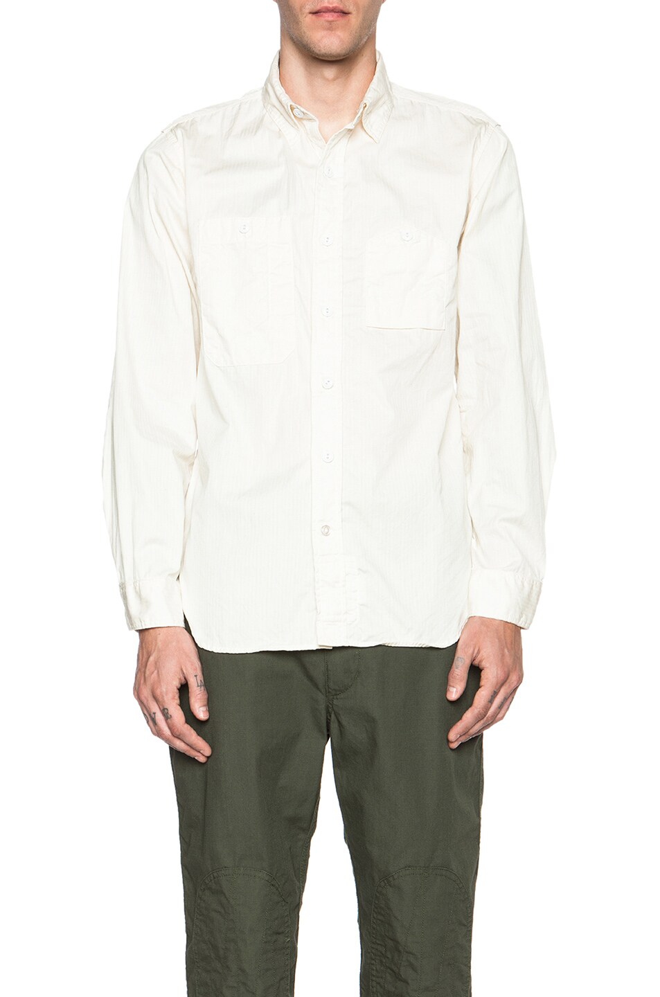Engineered Garments Cotton Herringbone Work Shirt in Natural | FWRD