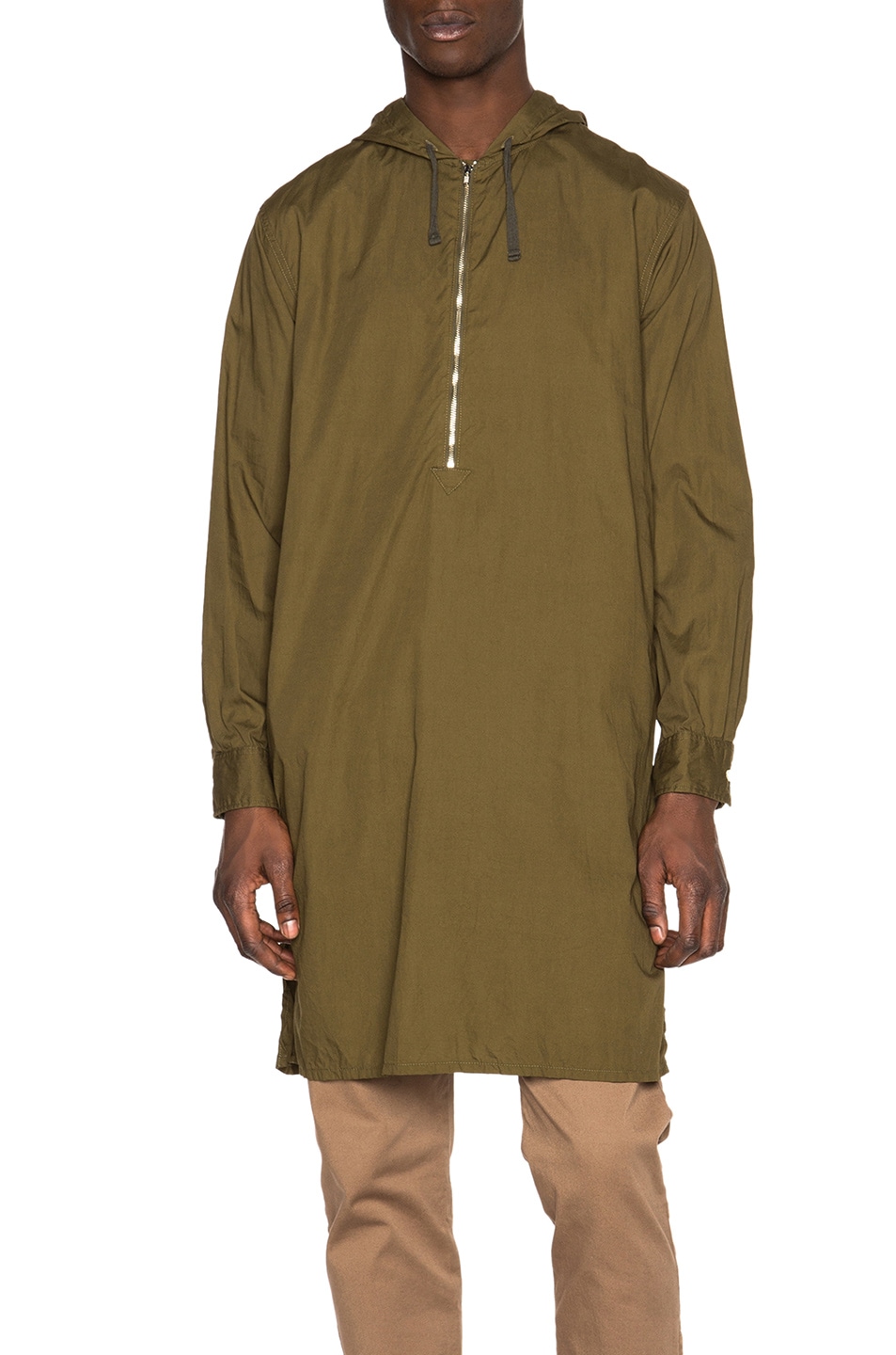 Engineered Garments Long Bush Shirt in Olive Poplin | FWRD