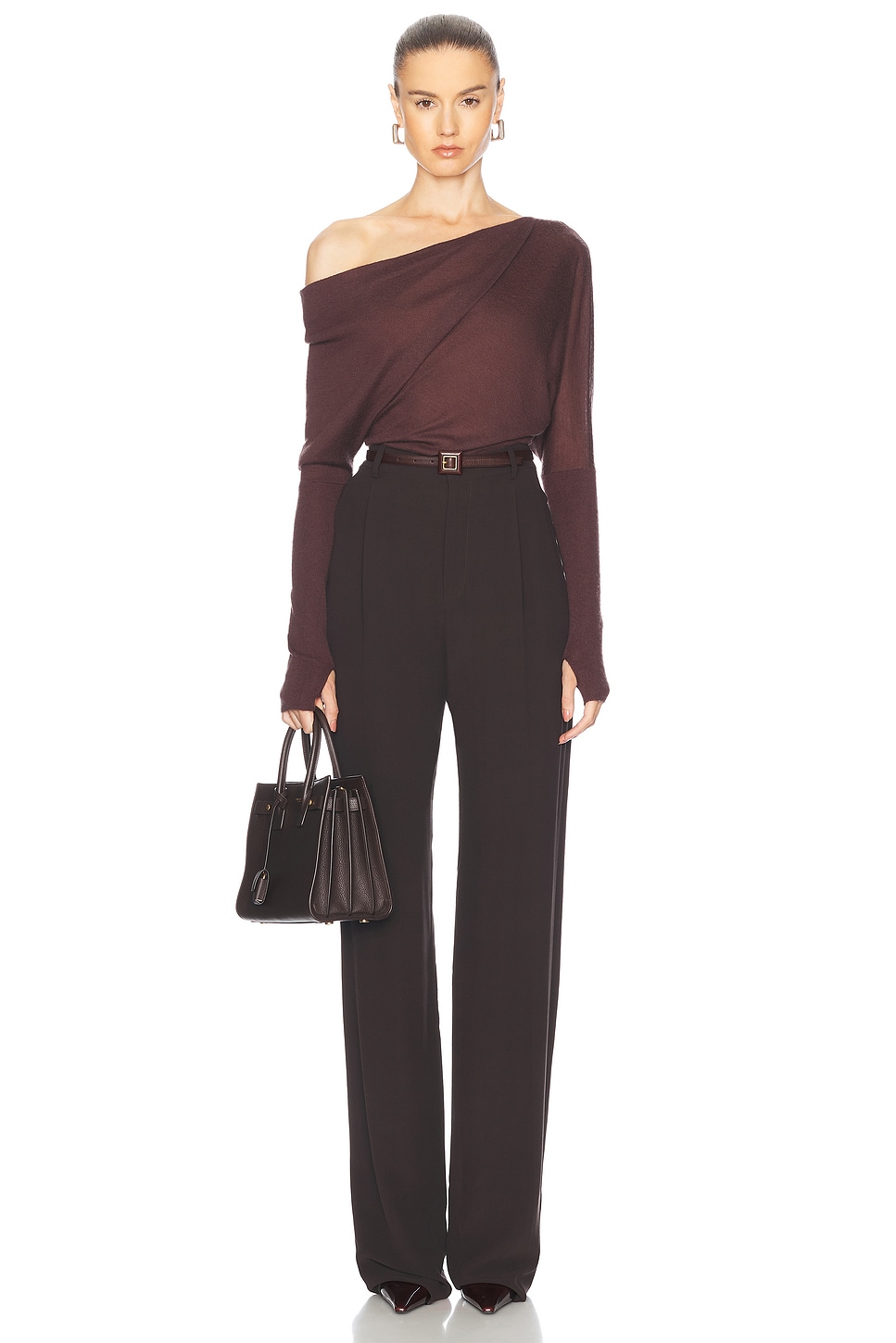 Enza Costa Tissue Cashmere Slouch Sweater in Brown | FWRD