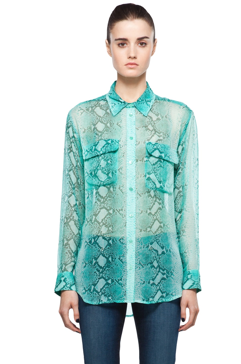 Equipment Signature Python Blouse in Aqua Marine | FWRD