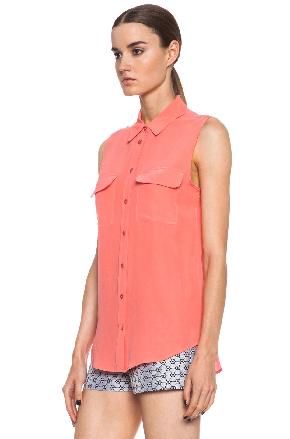Equipment Slim Signature Silk Blouse in Coral | FWRD