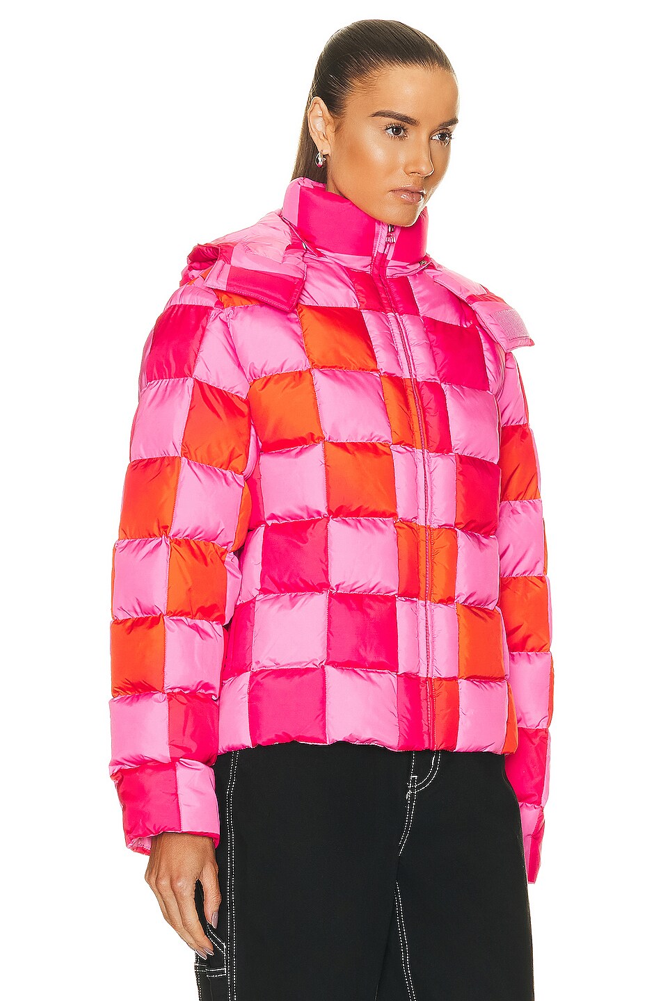 ERL Gradient Checker Hooded Puffer Coat in Pink | FWRD