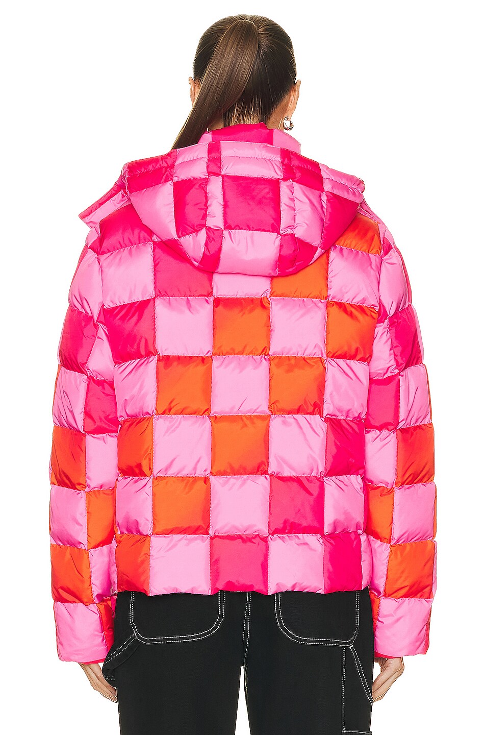 ERL Gradient Checker Hooded Puffer Coat in Pink | FWRD