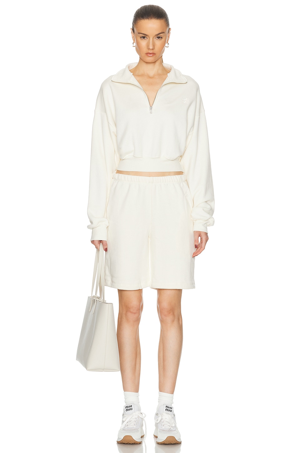 Eterne Cropped Half Zip Sweatshirt in Cream | FWRD