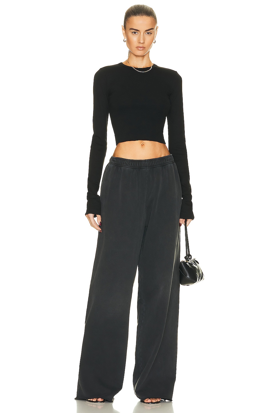 Eterne Cropped Long Sleeve Fitted Top in Black | FWRD