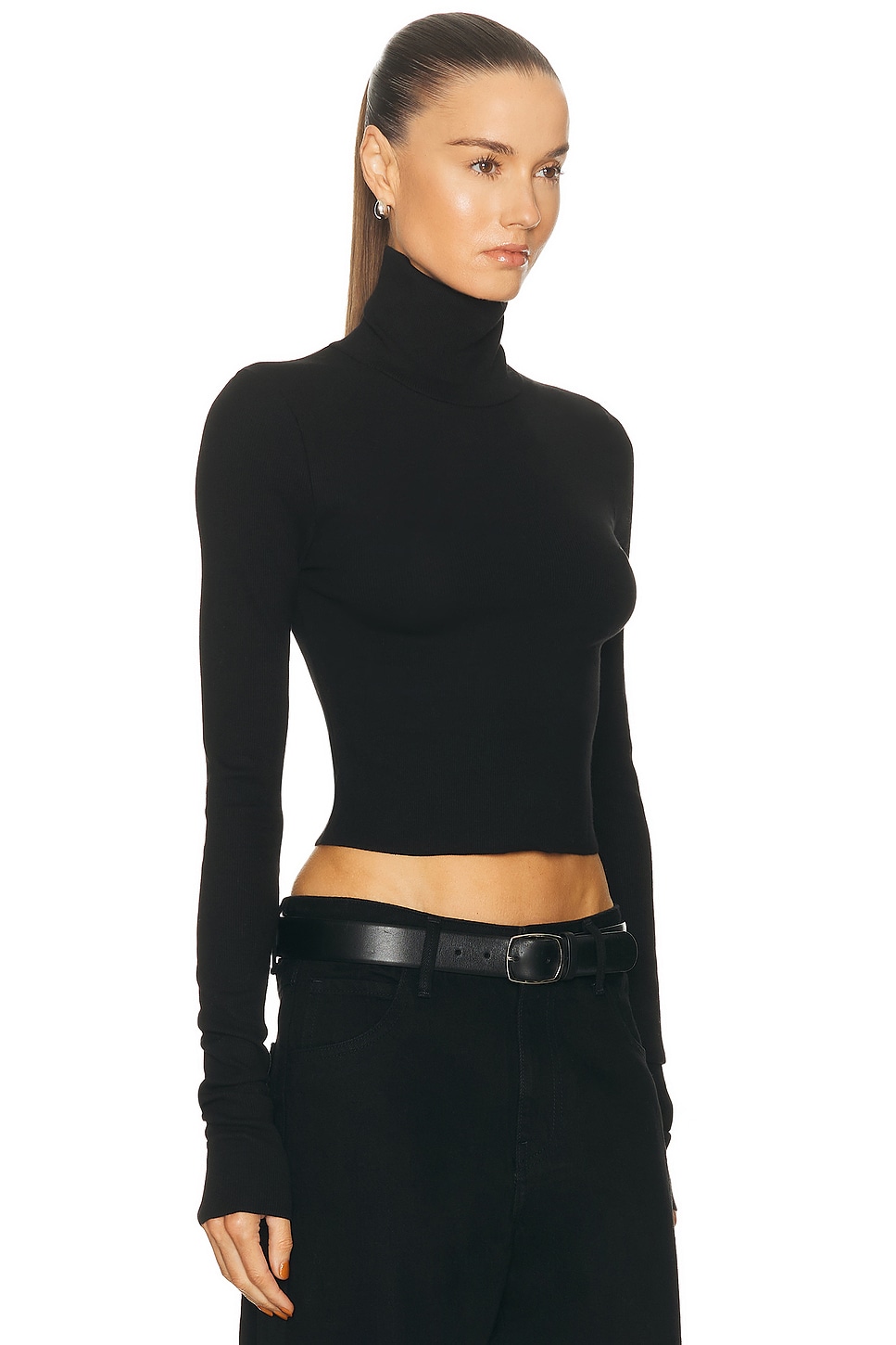 Eterne Cropped Fitted Turtleneck Top in Black | FWRD