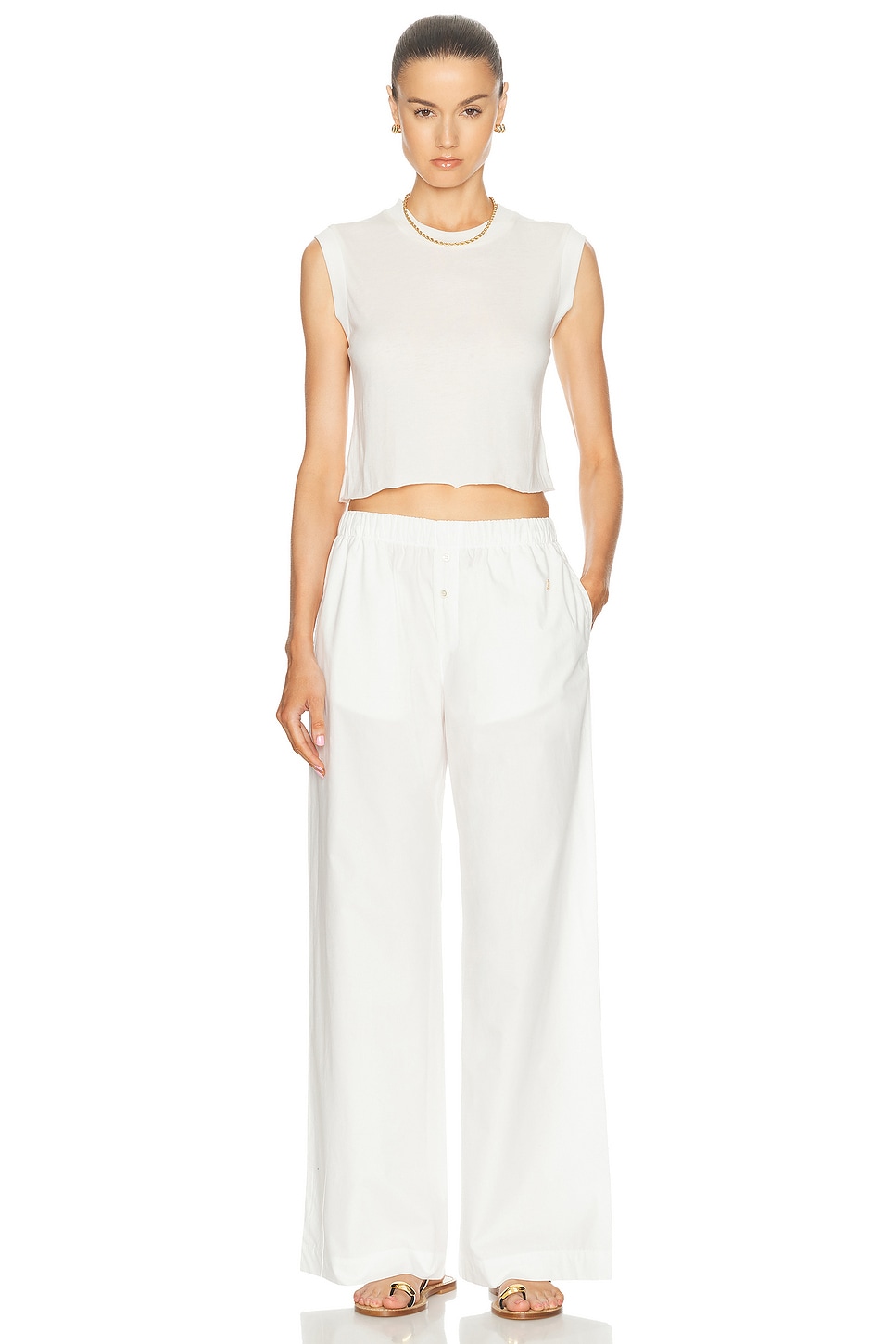 Eterne Cropped Muscle Tank Top in Ivory | FWRD