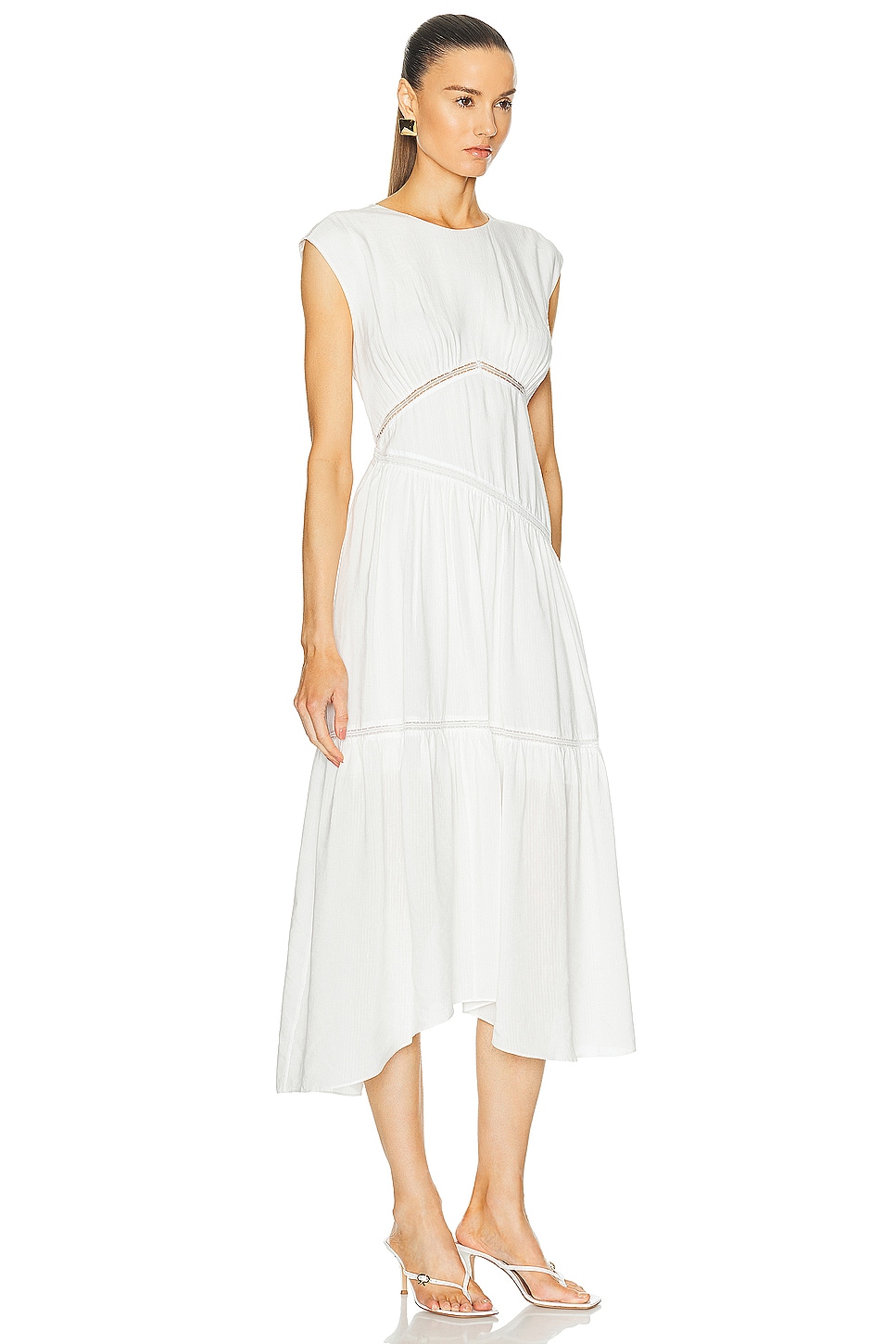 FRAME Gathered Seam Lace Inset Dress in White | FWRD
