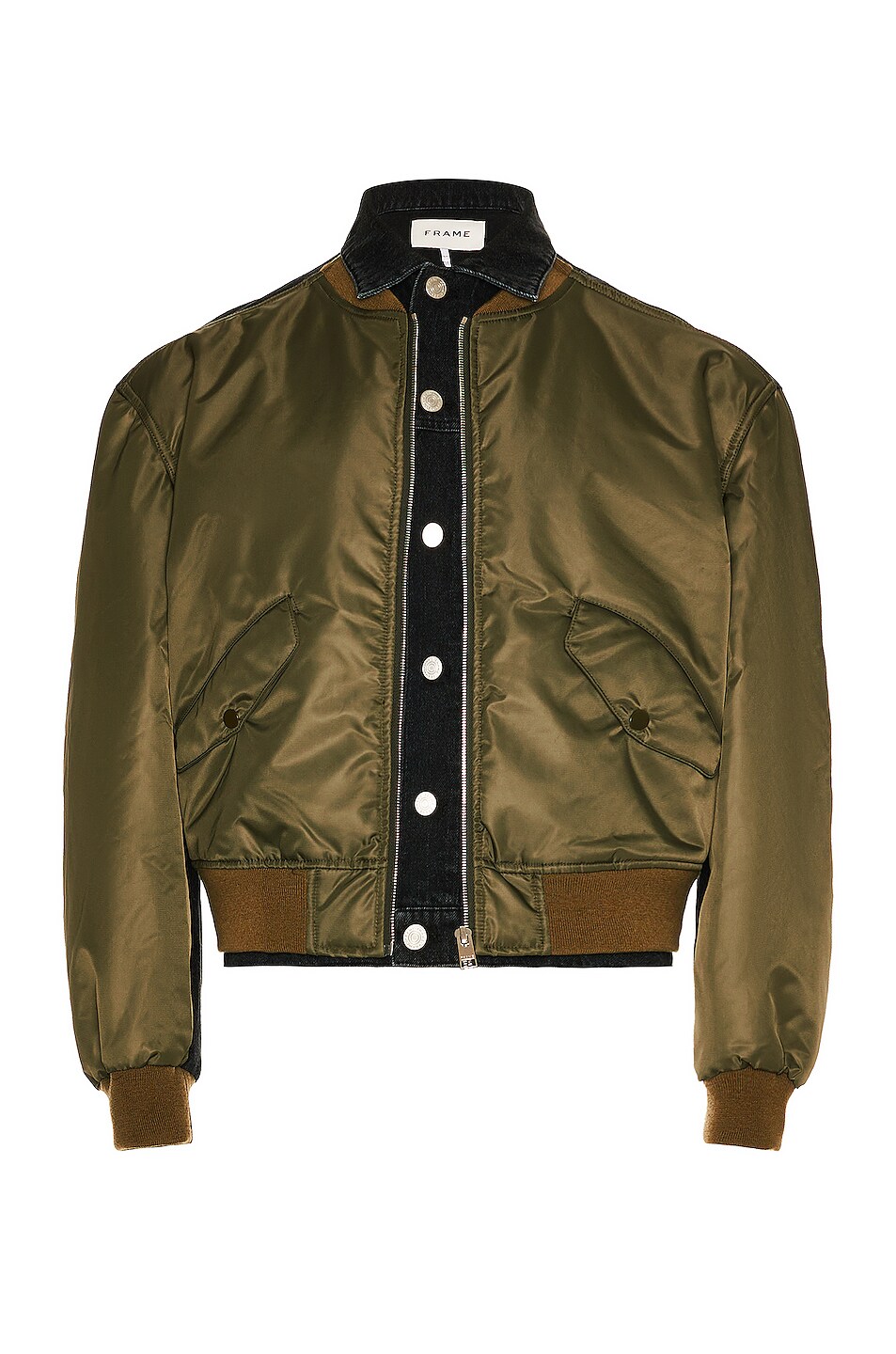 FRAME Layered Double Jacket in Khaki Black Washed | FWRD