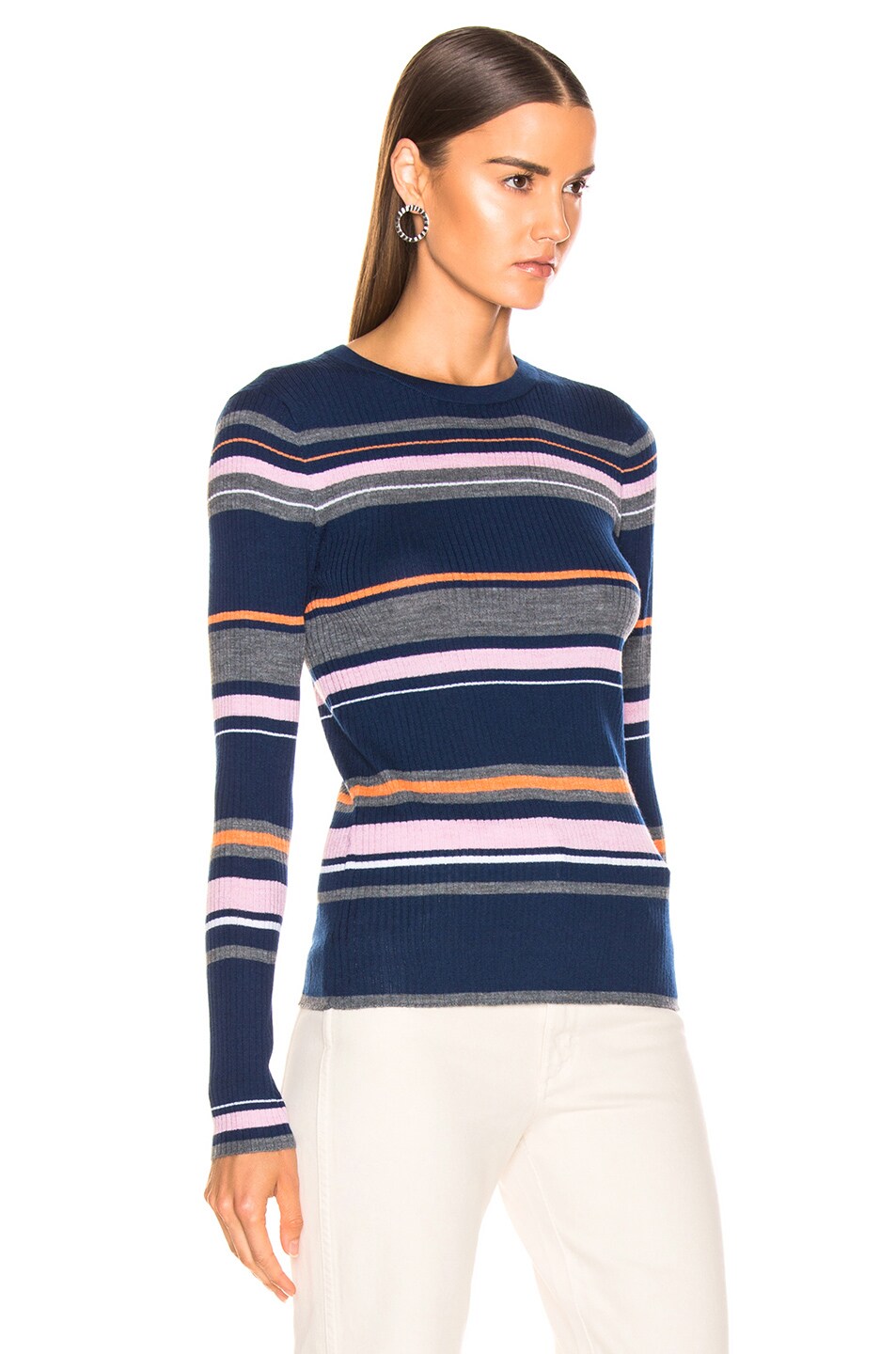 FRAME Panel Stripe Crew Sweater in Lilac Multi | FWRD