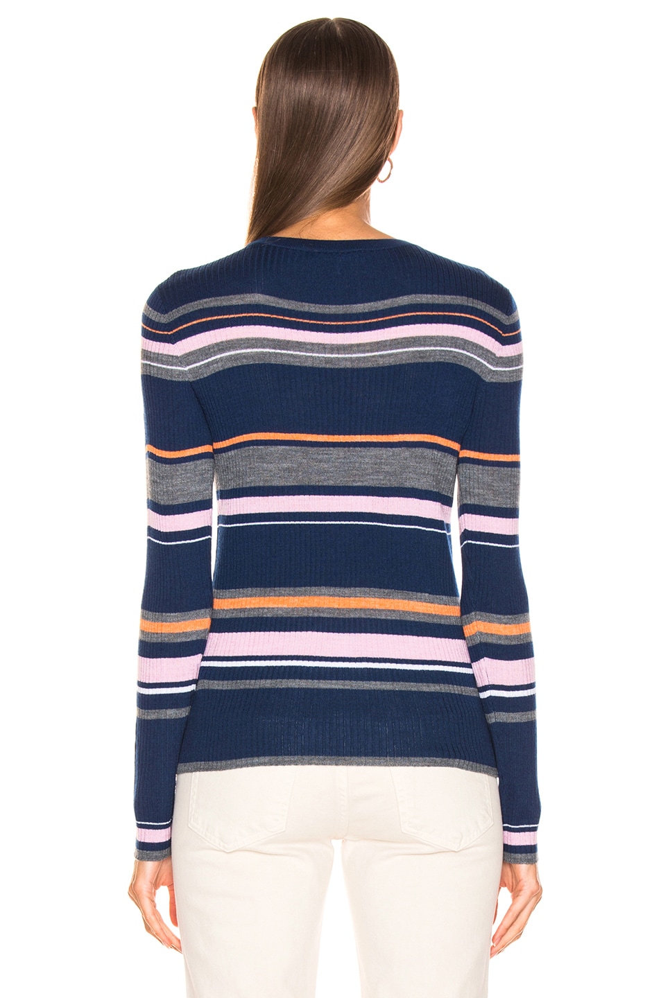 FRAME Panel Stripe Crew Sweater in Lilac Multi | FWRD