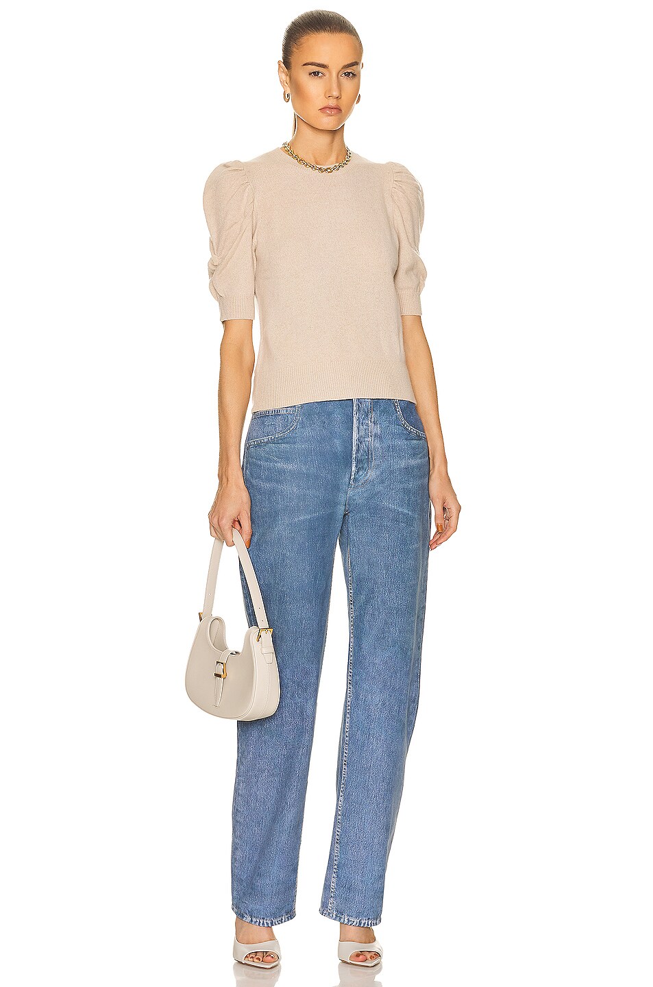 FRAME Frankie Cashmere Crewneck Sweater in Vanilla | FWRD