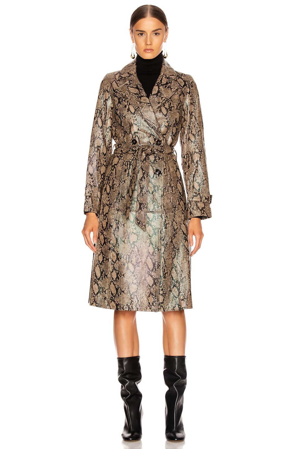 FRAME Embossed Python Trench in Brown Multi | FWRD