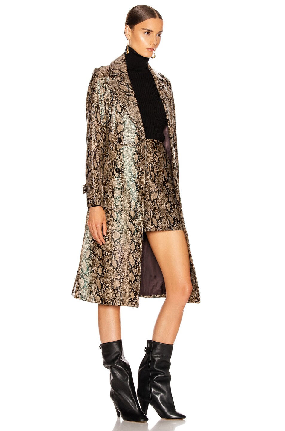 FRAME Embossed Python Trench in Brown Multi | FWRD