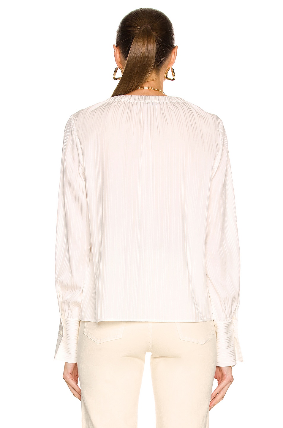 FRAME Shirred Neck Tie Blouse in Off White | FWRD