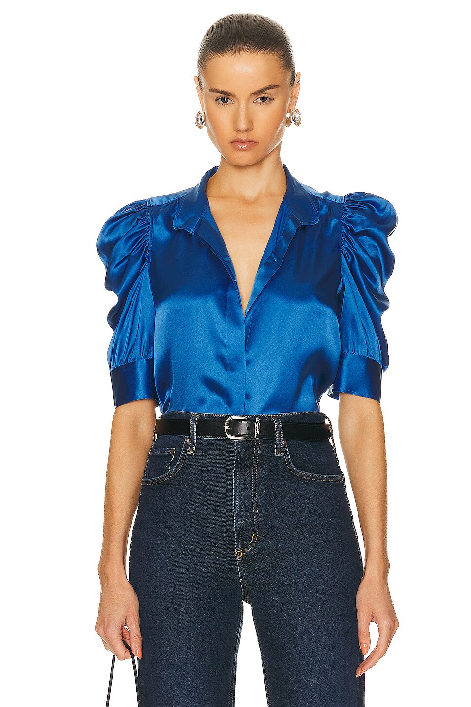 FRAME Gillian Blouse in Slate Blue | FWRD