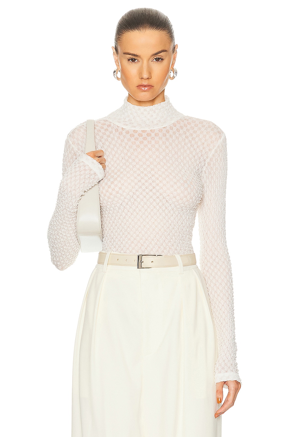 FRAME Mesh Turtleneck in Off White | FWRD