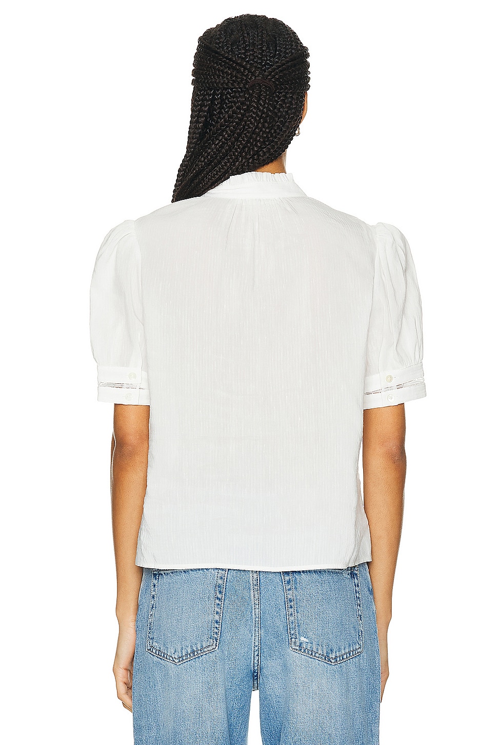 FRAME Ruffle Collar Top in White | FWRD