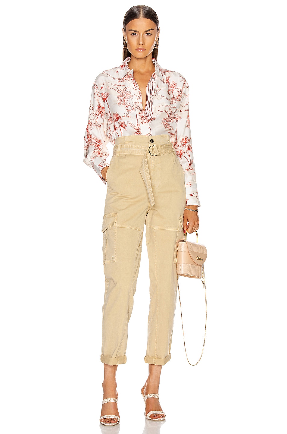 FRAME Tie Up Toile Shirt in Burnt Sienna Multi | FWRD