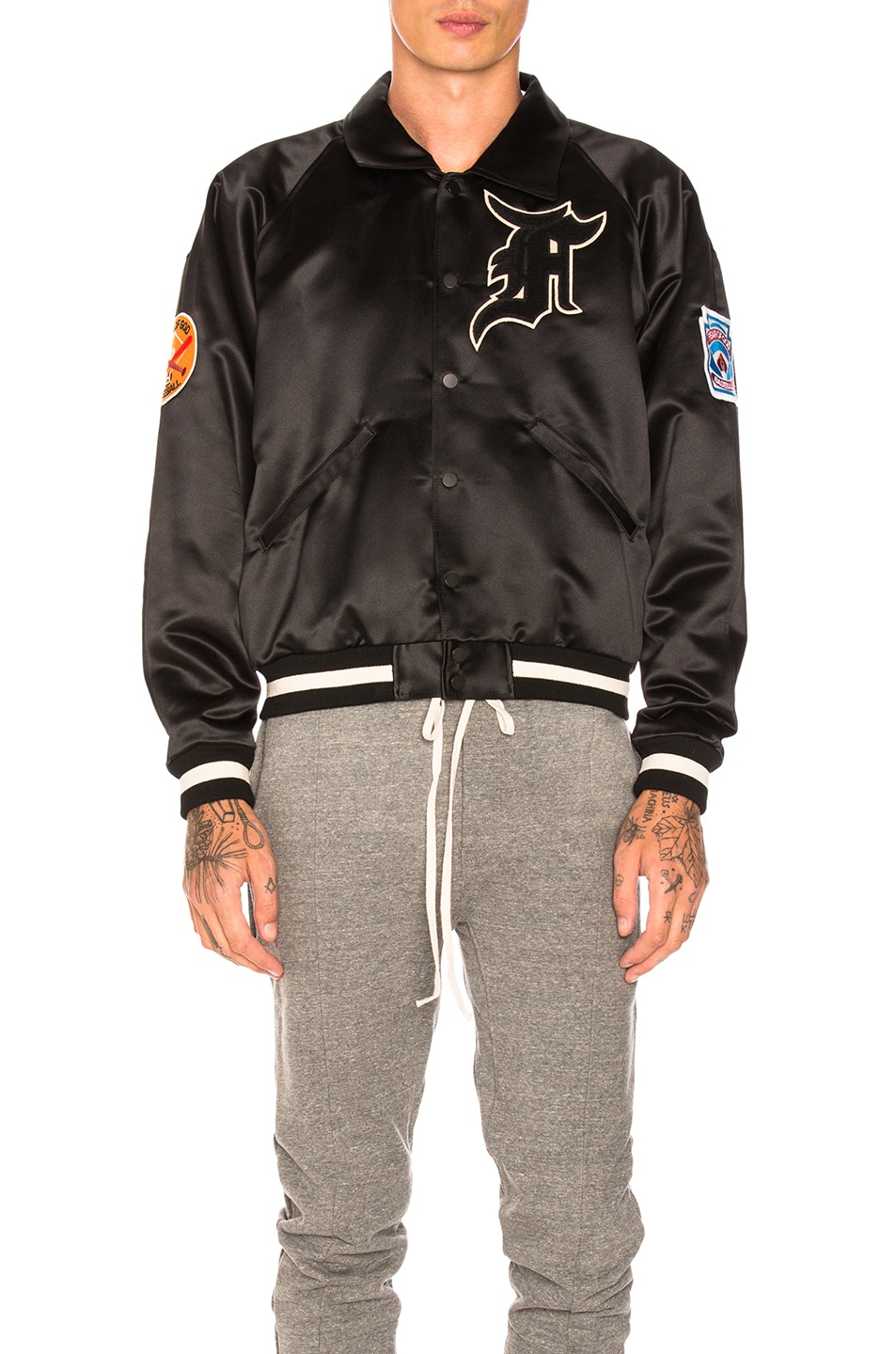 Fear of God Satin Manuel Baseball Coaches Jacket in Black | FWRD