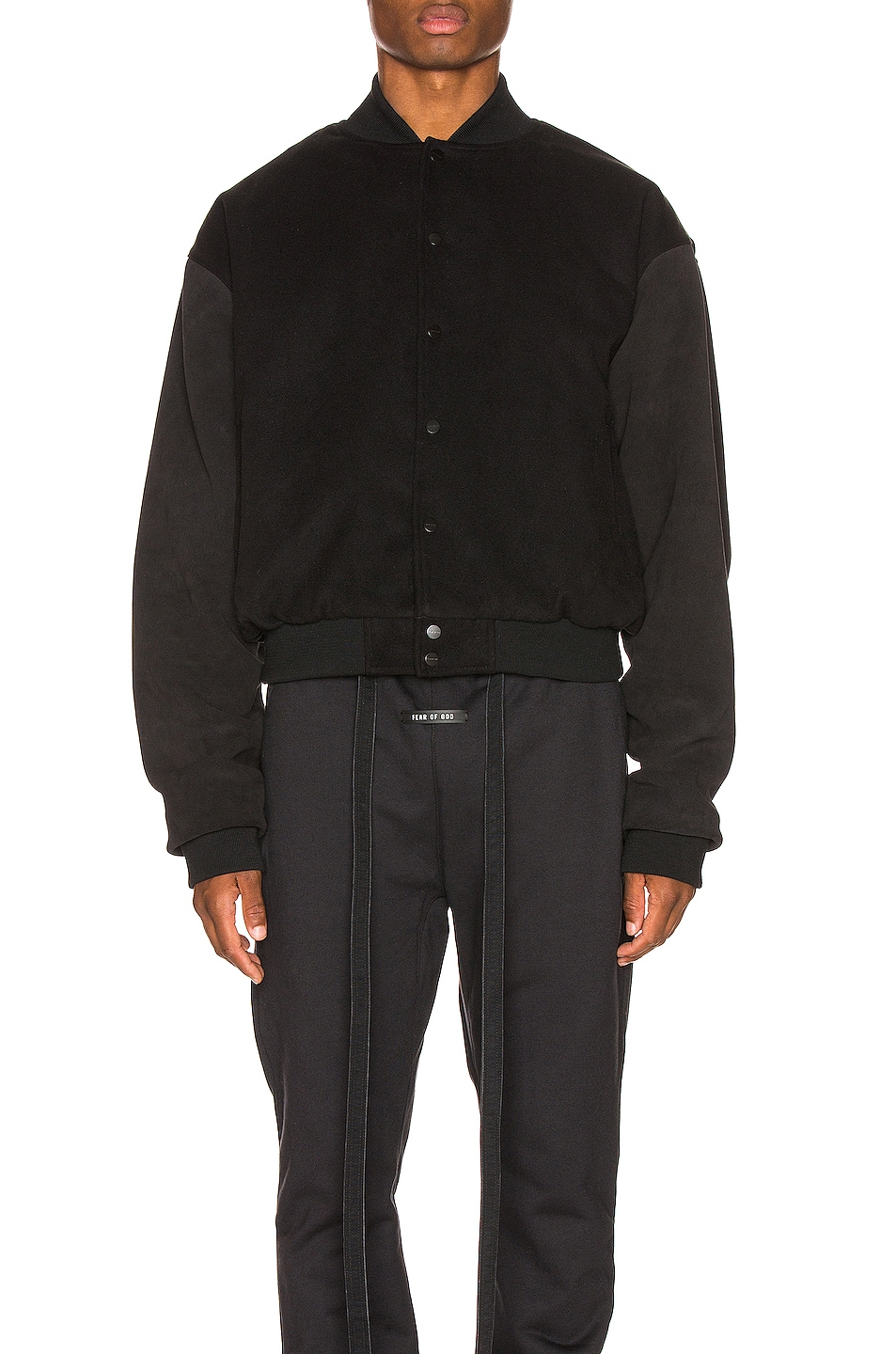 Fear of God 6th Collection Varsity Jacket in Vintage Black & Black | FWRD