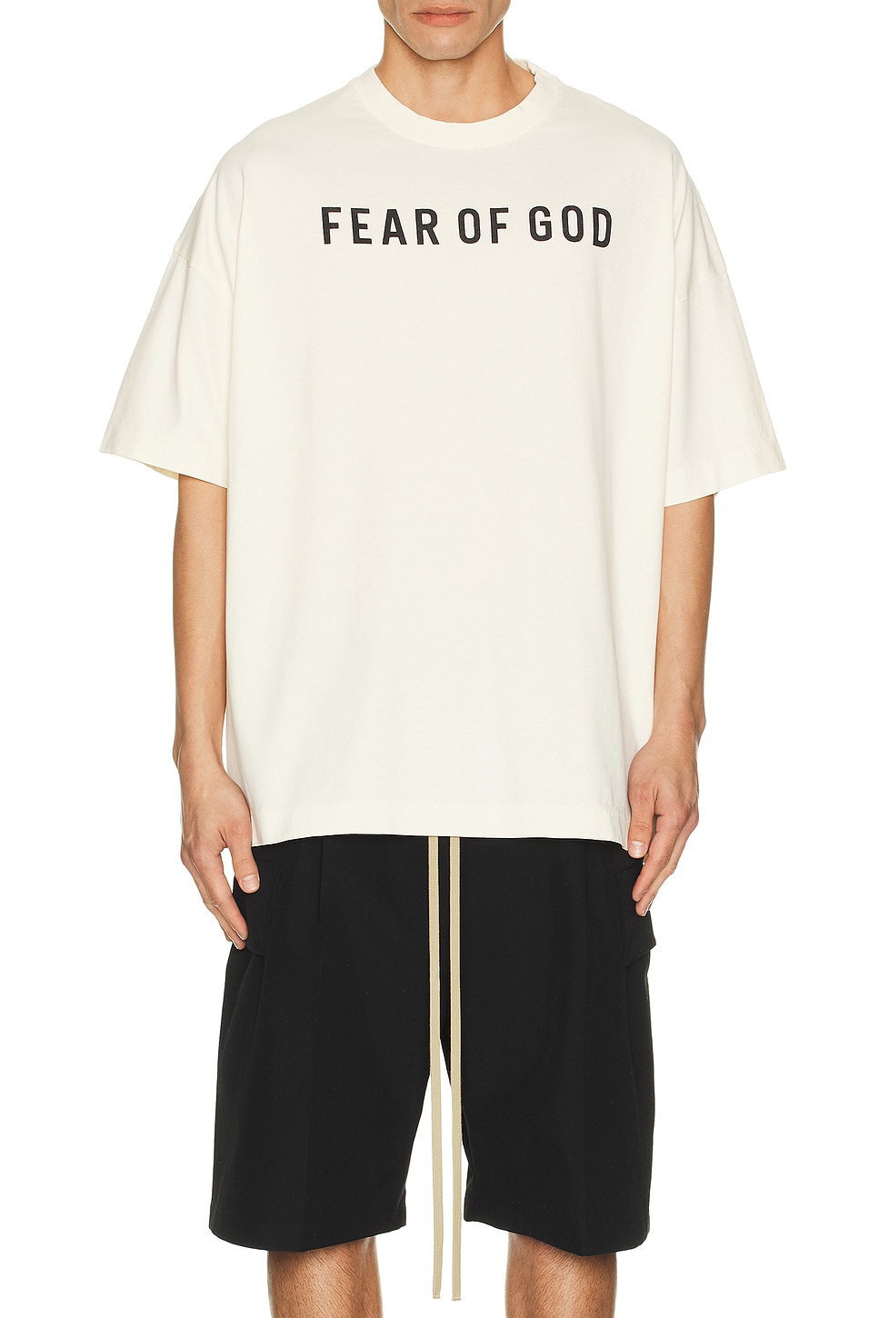 Fear of God Short Sleeve Tee - Fear Of God Logo Black Print in Cream | FWRD