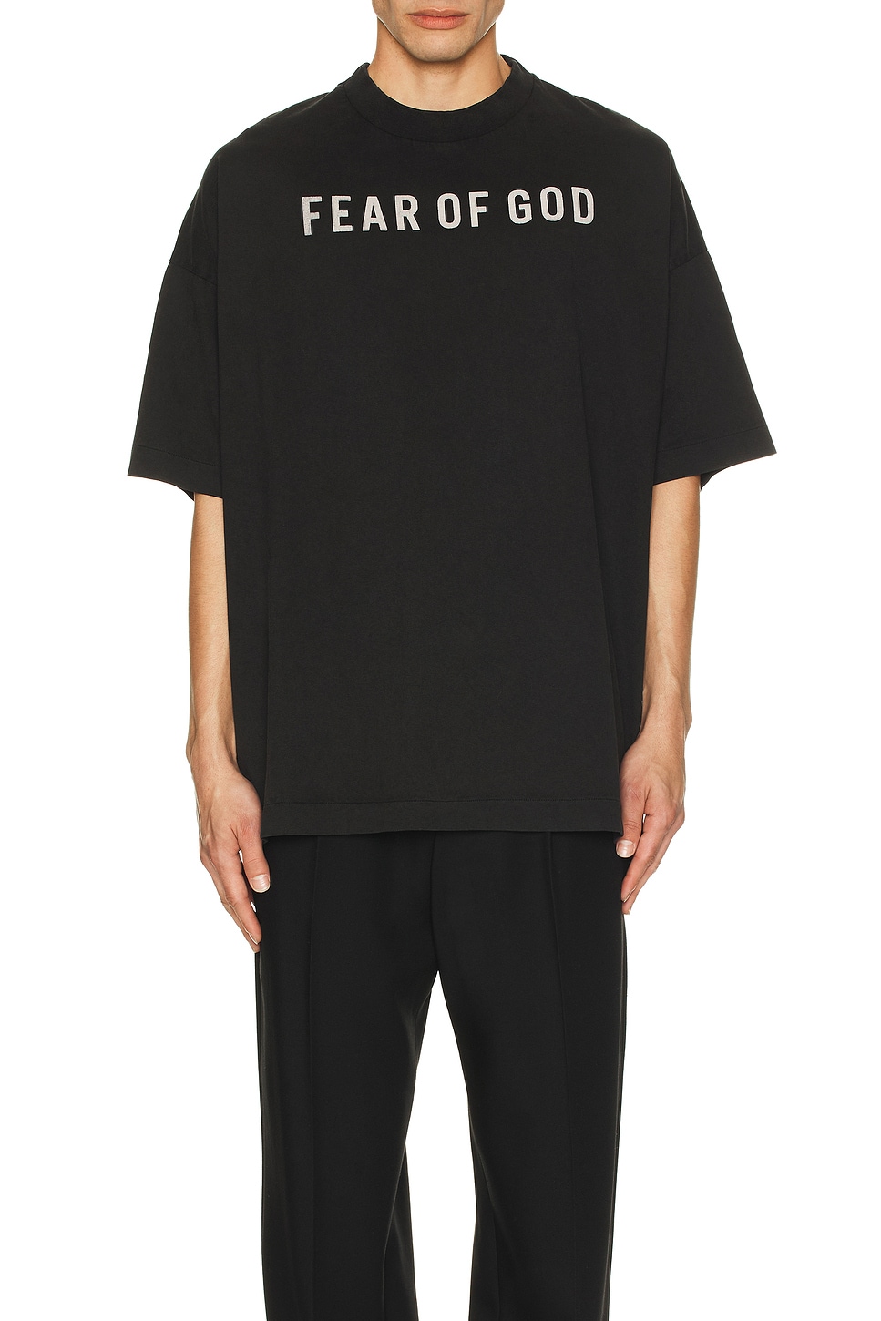 Fear of God Short Sleeve Logo Grey Print Tee in Black | FWRD