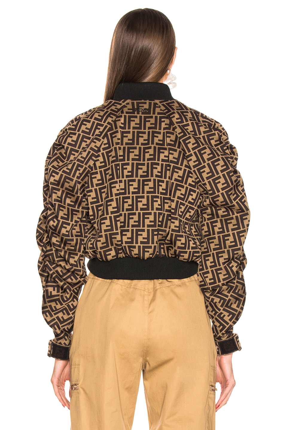 Fendi Ruched Logo Jacket in Mud & Dark Brown | FWRD